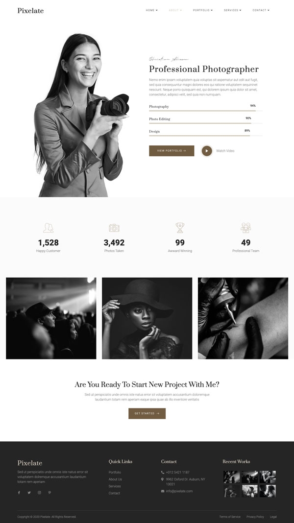 Скачайте Pixelate - Набор шаблонов для портфолио и фотографий на Elementor | Шаблоны Elementor ...