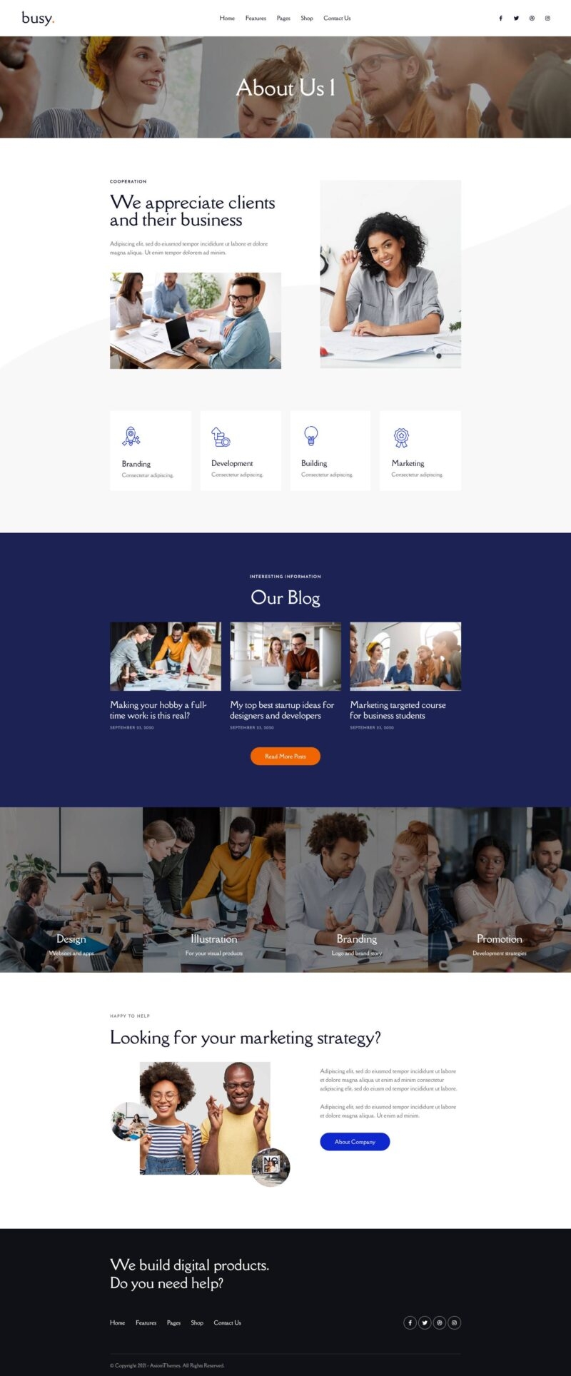 Скачайте Busy — современный корпоративный шаблон для Elementor. | Шаблоны Elementor | Ekshen