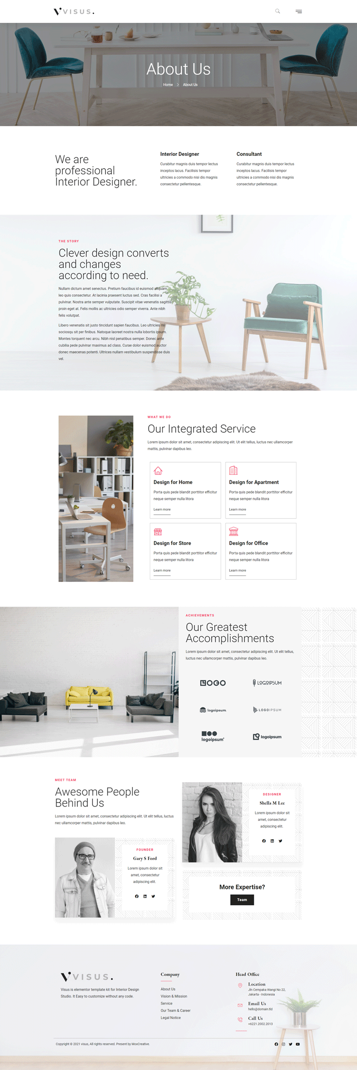Скачайте Visus - шаблон Elementor для дизайна интерьеров и архитектуры | Шаблоны Elementor | Ekshen